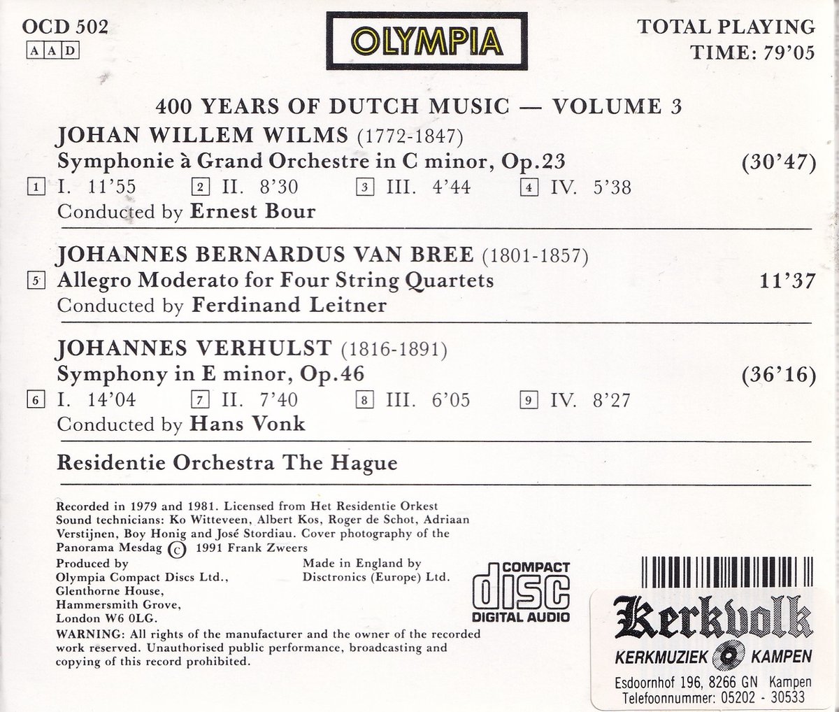 400 years of Dutch music 3 - Johan Willem Wilms, Johannes Bernardus van ...