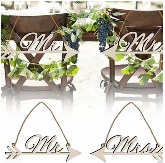 Houten pijlen Mr and Mrs aan jute touw - mr - mrs - trouwen - huwelijk - pijl -... | bol