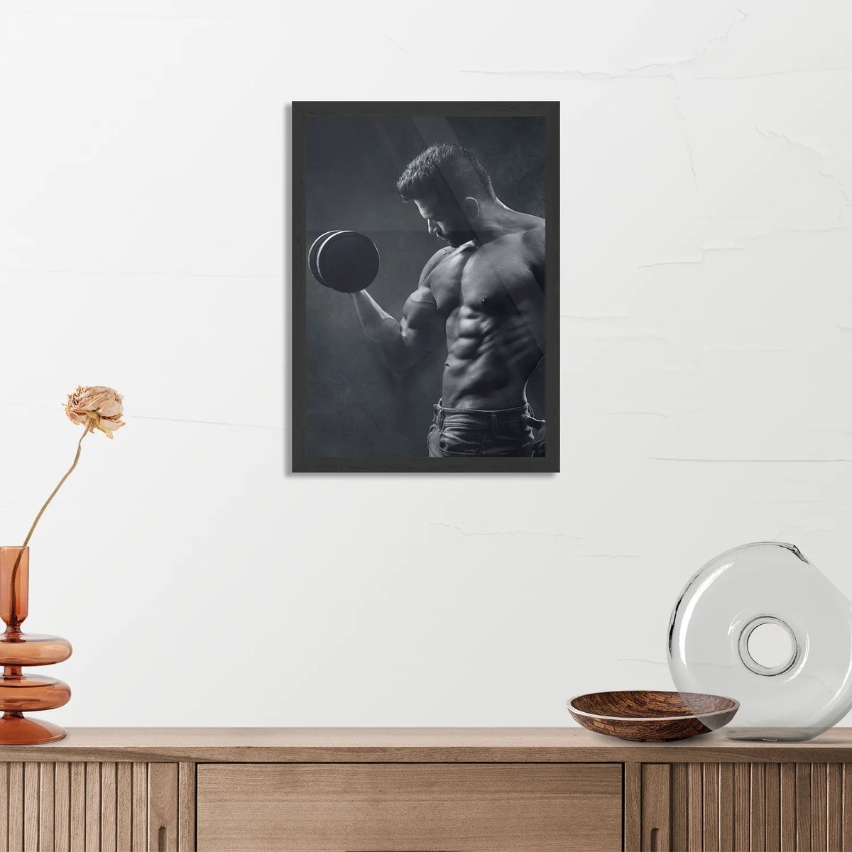 Poster Sexy Man Heft Gewicht Met Halter Rechthoek Verticaal Met Lijst ...