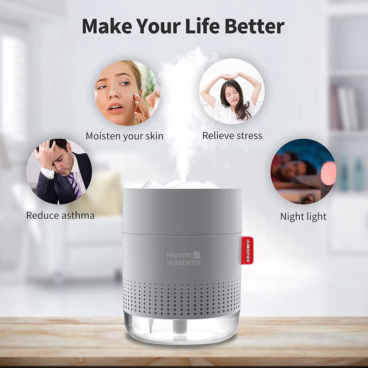 Snow Mountain | Draadloos, Oplaadbare Luchtbevochtiger 500ML | Grijs ...