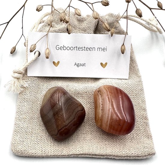Geboortesteen mei - Agaat (zakje, cadeau, persoonlijk, geboorte ...