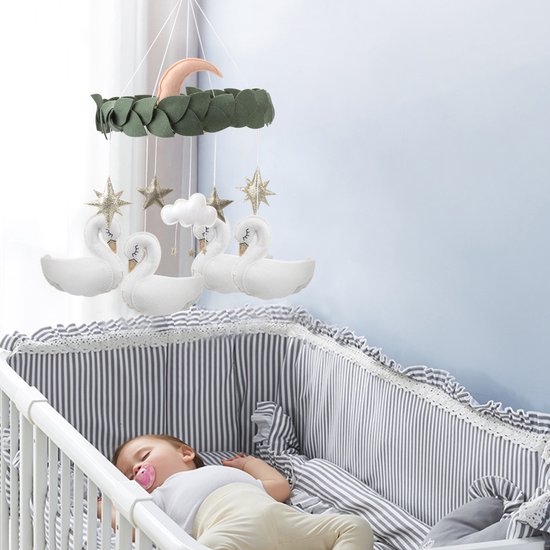 Boxmobiel Zwaan - baby boxmobiel - zwaantjes - box - met zwarte mobiel ...
