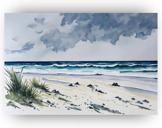 Strand schilderij - Schilderij strand - Schilderij natuur - Canvas print - Aquarel -... | bol