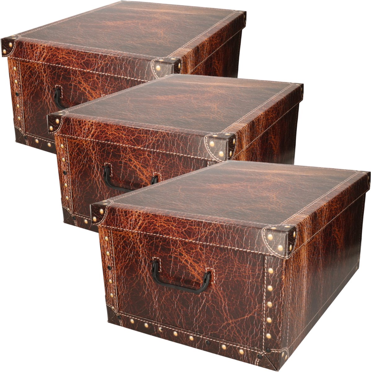 Pakket van 4x stuks Opbergbox/opbergdoos van karton donkerbruin leer ...