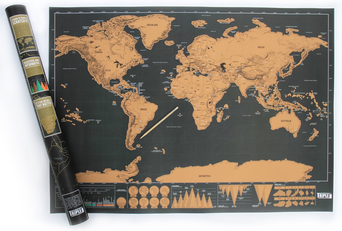 TripleJ® - Kras Wereldkaart - Scratch Map - Kraskaart - Krasmap ...