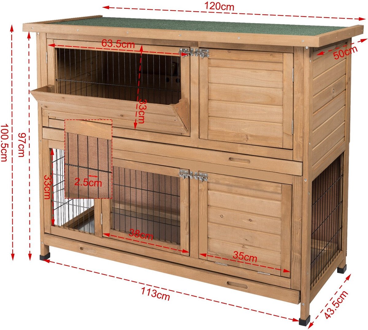 Kamyra® Houten Konijnenhok - Konijnenhok voor Buiten - 2 Verdiepingen ...