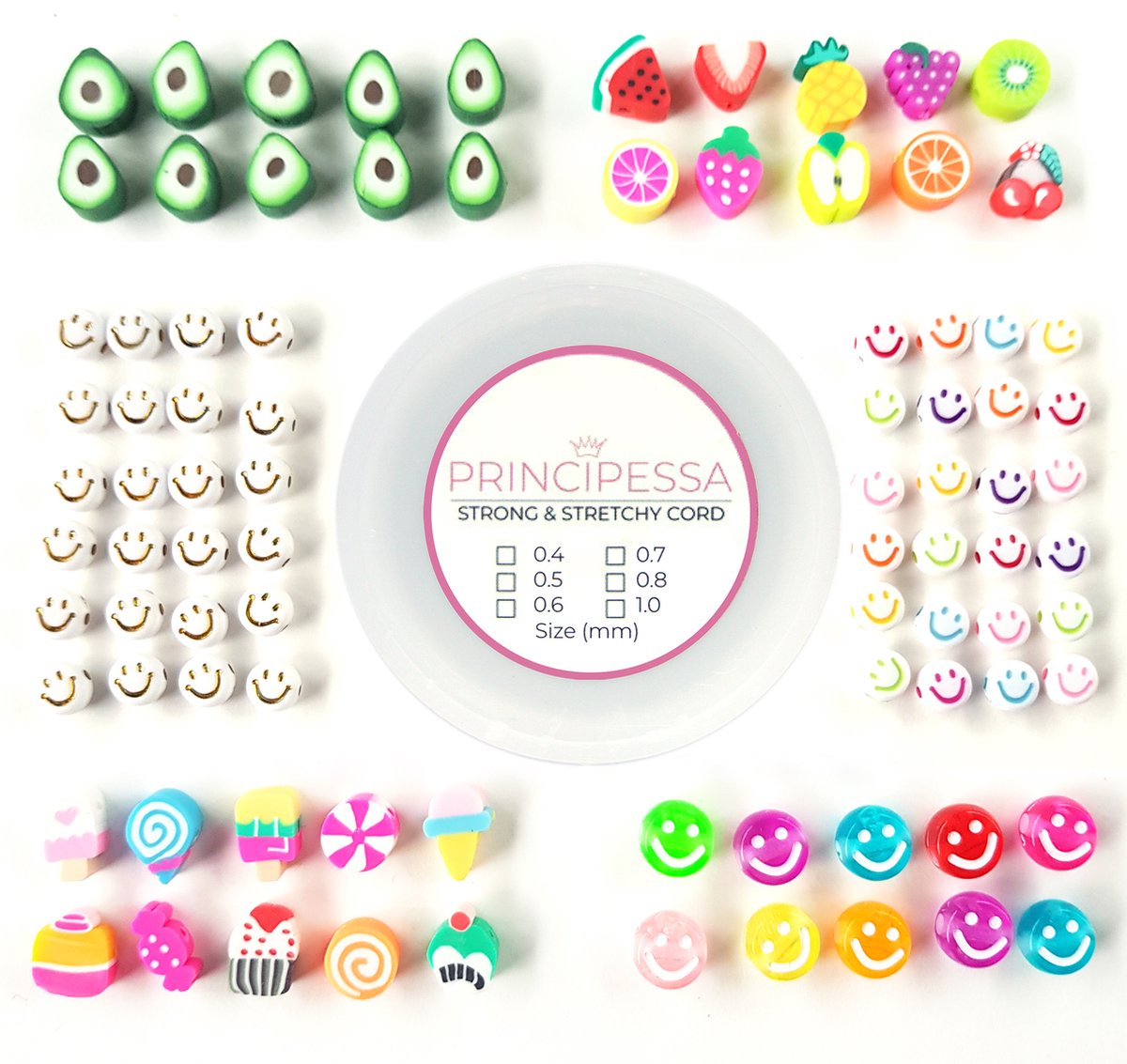 Principessa Polymeer en acrylkralenmix - Smileys, Avocado’s, Fruit ...