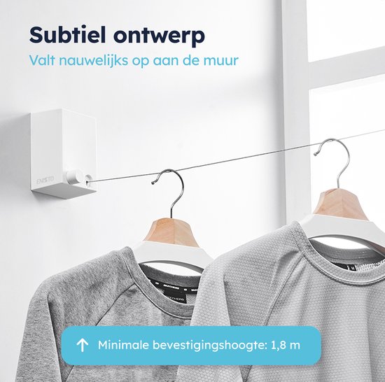 ENISTO® Waslijn - Uittrekbare waslijn - Enkele lijn - 4,2 meter - Wit ...