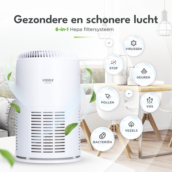 Vibrix Vortex20 luchtreiniger met 6-in-1 HEPA filter en 6 werkmodus ...