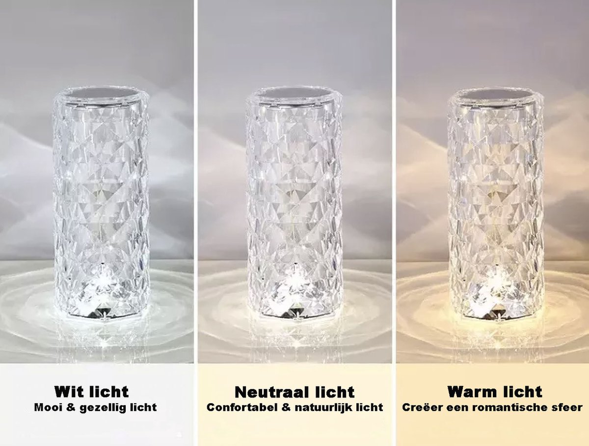 Crystal Lamp - Touch - Met 16 Kleren - RGB - Crystal Light - 16 Kleuren ...