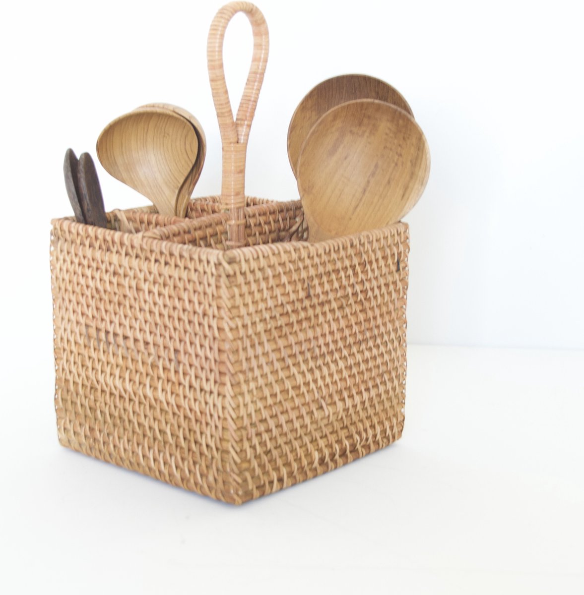 Rotan Bestekhouder bruin – natuurlijk bestekbak staand – 4 Vakken ...