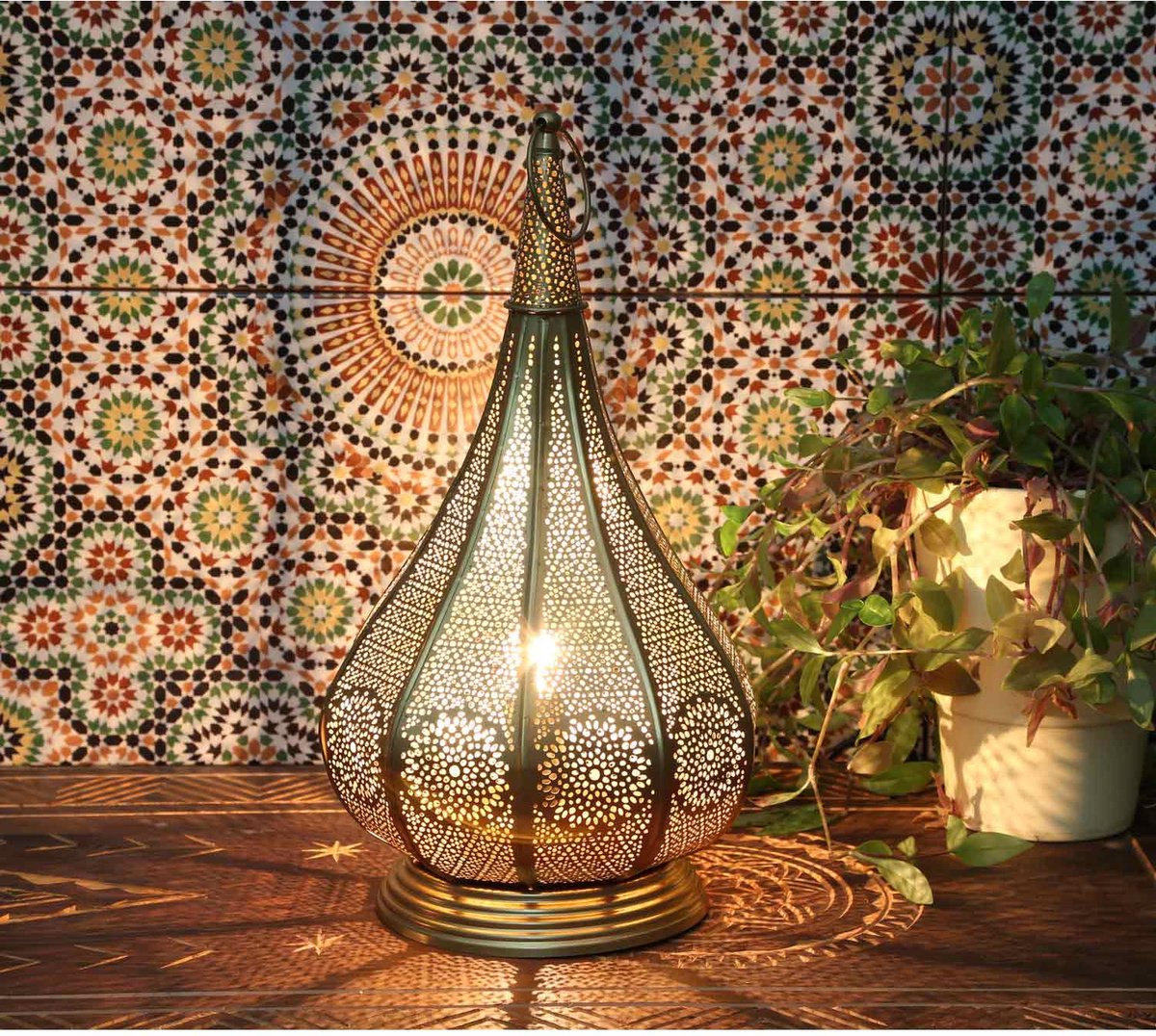 Oosterse lamp Monza goud 40 cm hoog met 2 schoteltjes | 2in1 ...