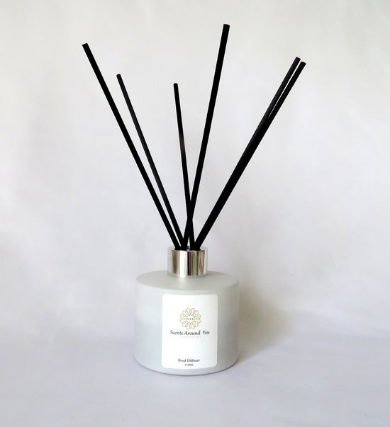 Reed diffuser mat wit - zilveren dop met vezelgeurstokjes 150 ML ...
