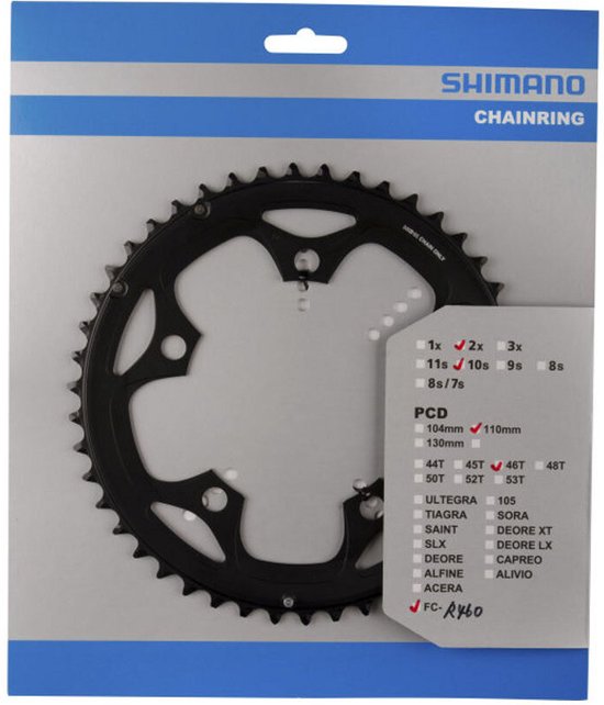 Shimano FC-R460 Kettingblad 10-speed, F, zwart Uitvoering 46T | bol