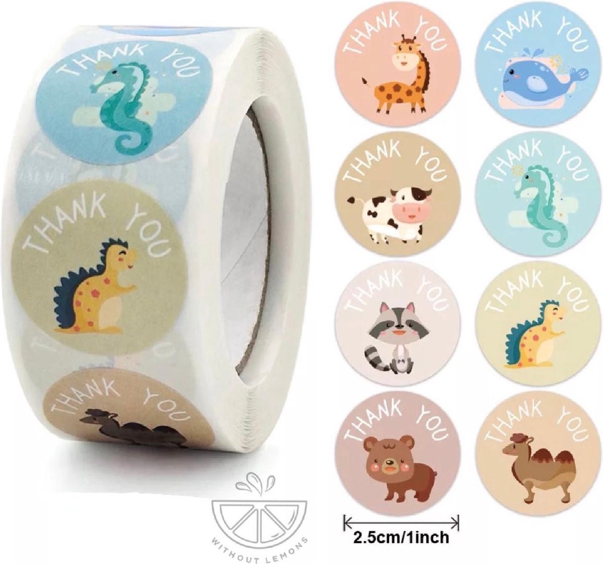 Without Lemons 500 stuks Sluitstickers Thank You Dieren Mix 8 (2.5CM) |... | bol.com