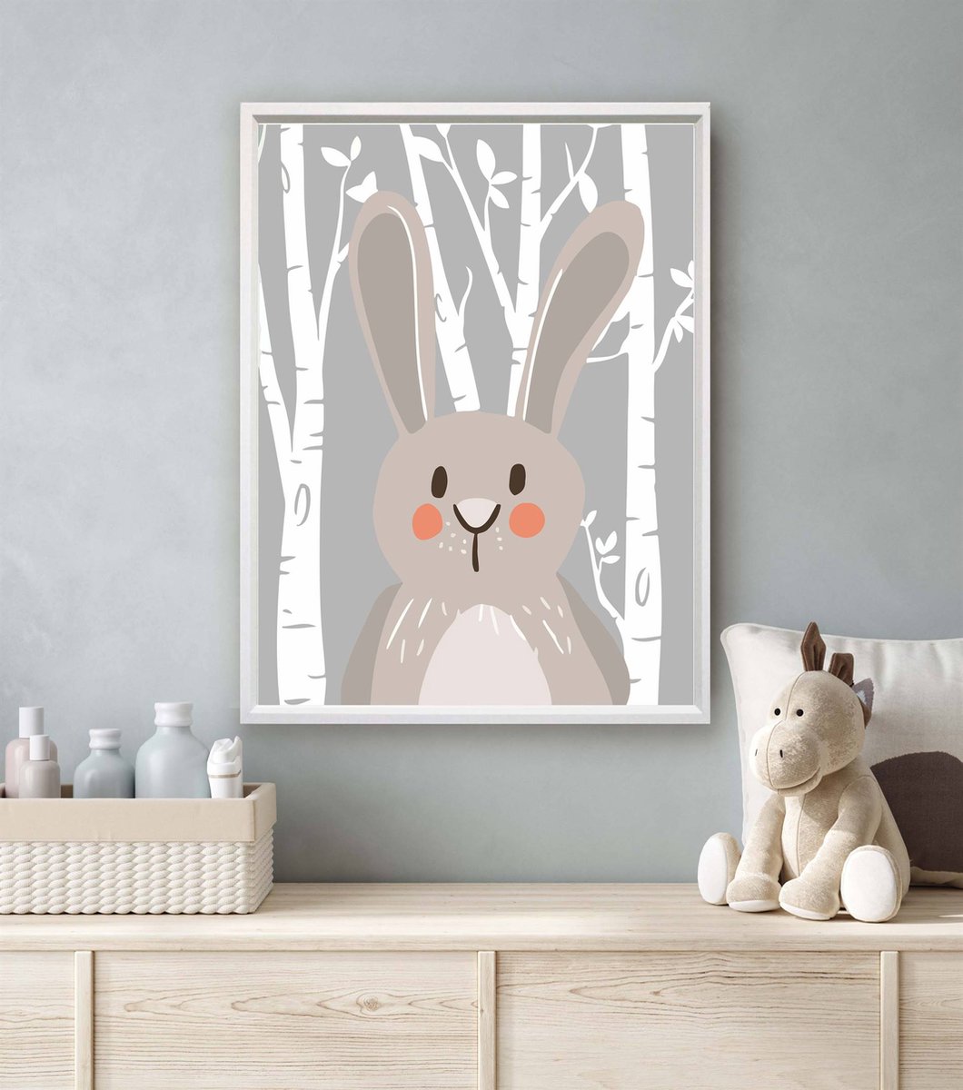 PosterDump - Konijn in het grijze bos - Baby / kinderkamer poster ...
