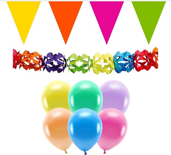 Verjaardag versiering set - 4x slingers en 100x ballonnen | bol