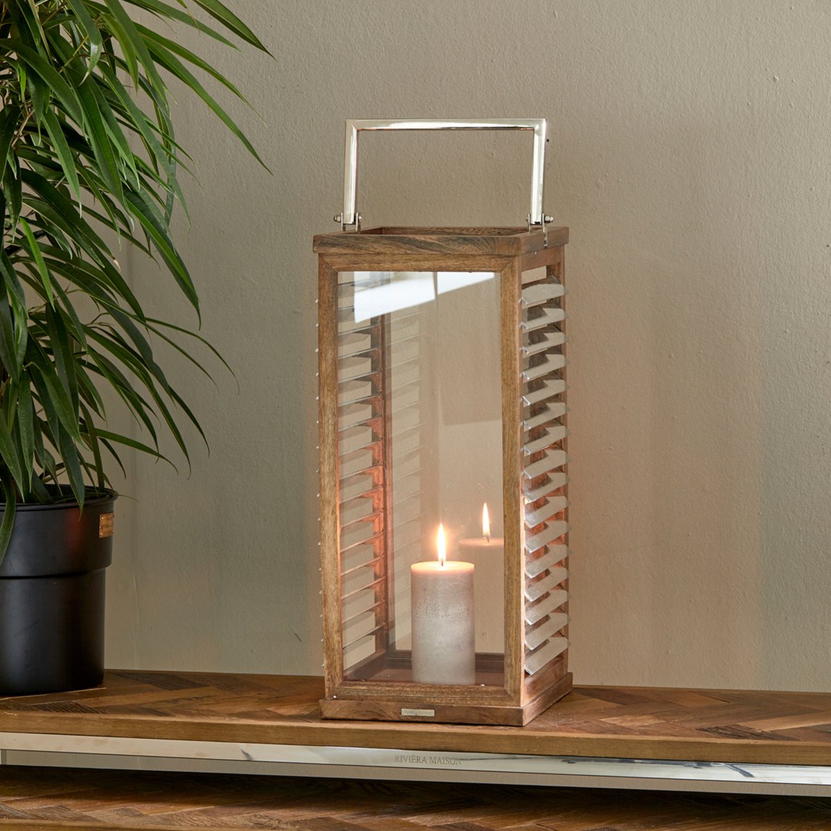 Riviera Maison Lantaarn Windlicht - RM Rhodes Shutter Lantern - Bruin ...