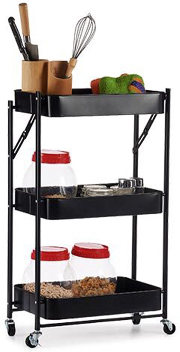Keuken opberg trolley/roltafel met 3 manden zwart 46 x 30 x 79 cm ...