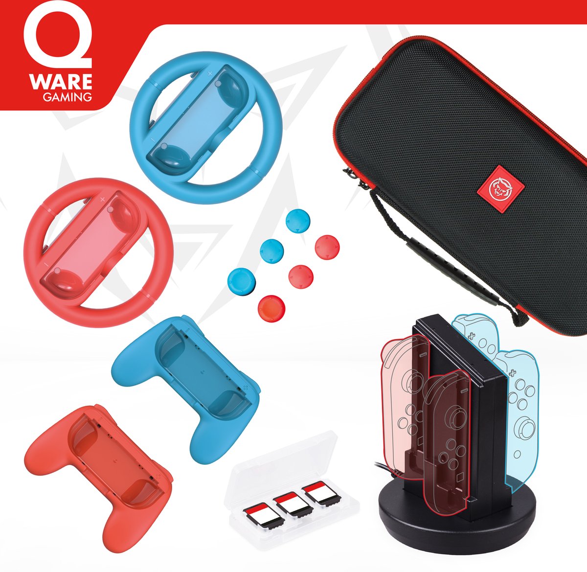 Qware Gaming - Bundel geschikt voor Nintendo Switch - Controller Grips - Gamecase -... | bol.com