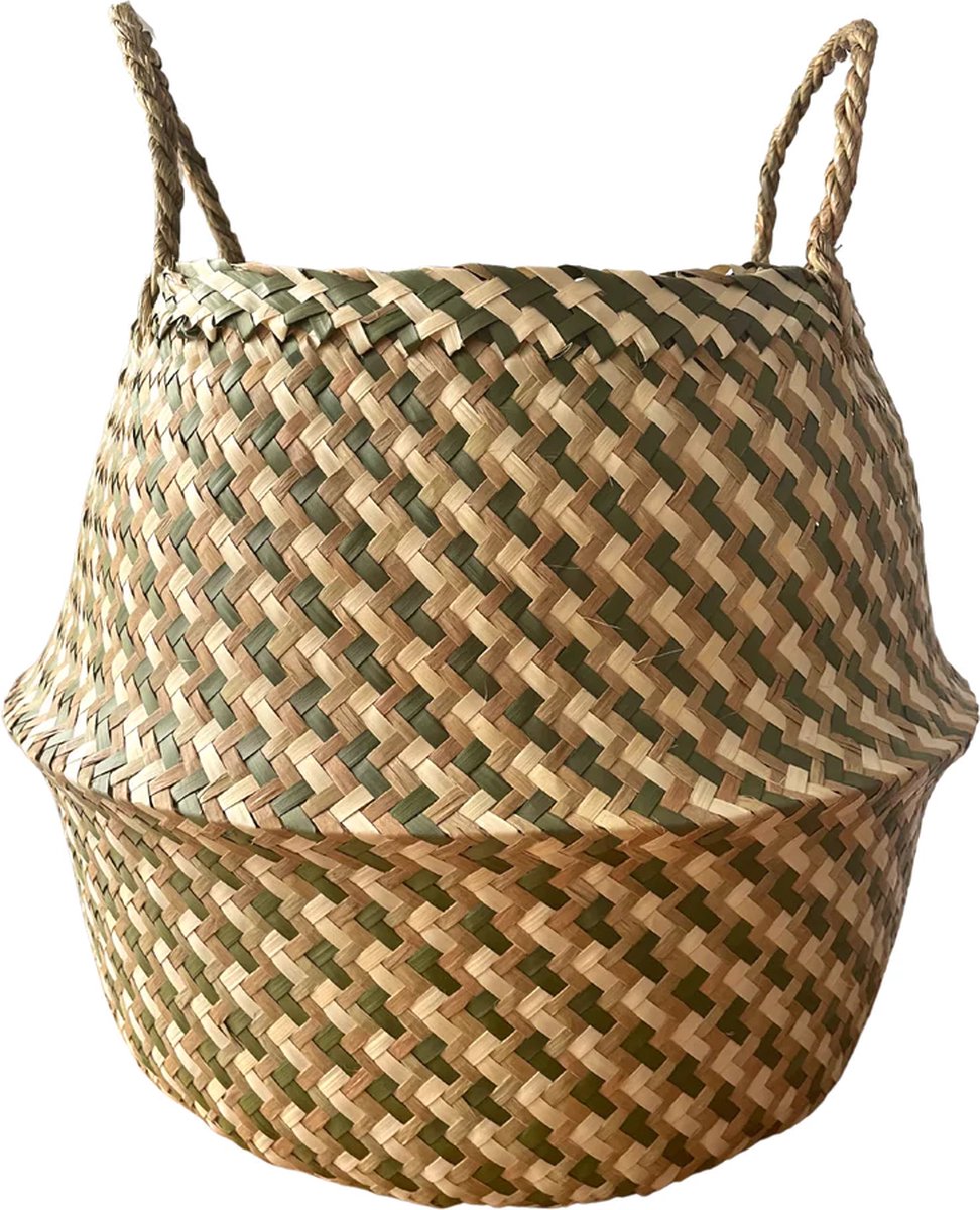 Bamboe mand - XL - Rieten mand - Gevlochten mand - Opbergmand - Groen ...