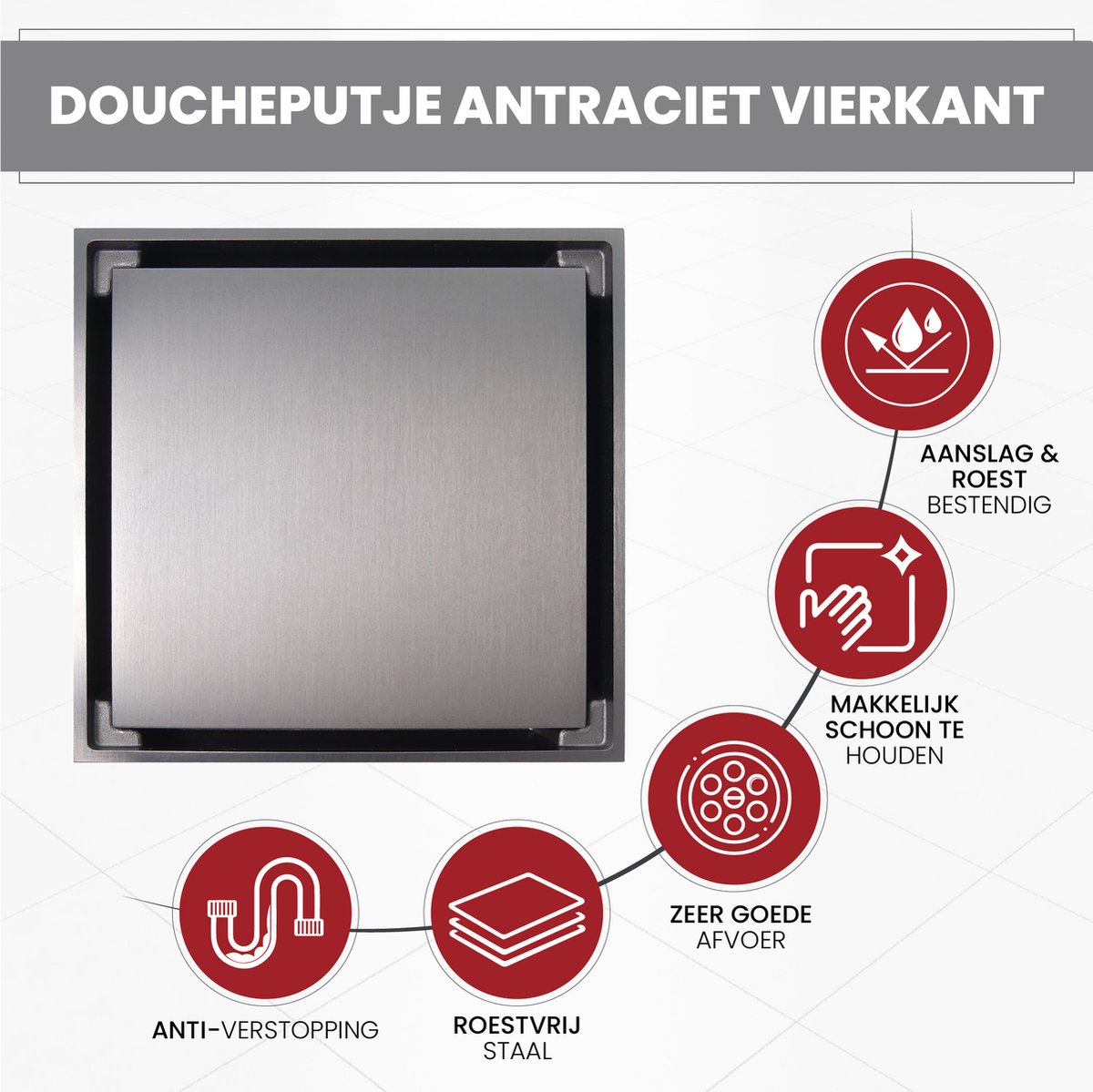 Lenga Doucheput antraciet vierkant - 10x10 cm - Moderne douche put ...