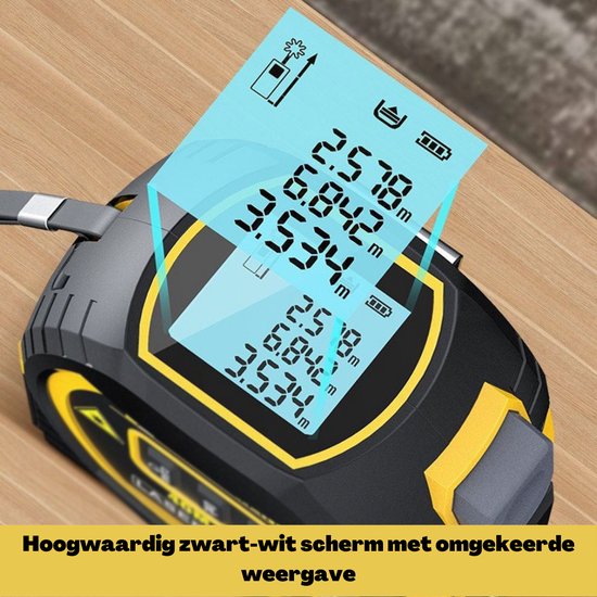 3 In1 Laser Afstandsmeter - Met 60M meetlint Liniaal - LCD Display ...