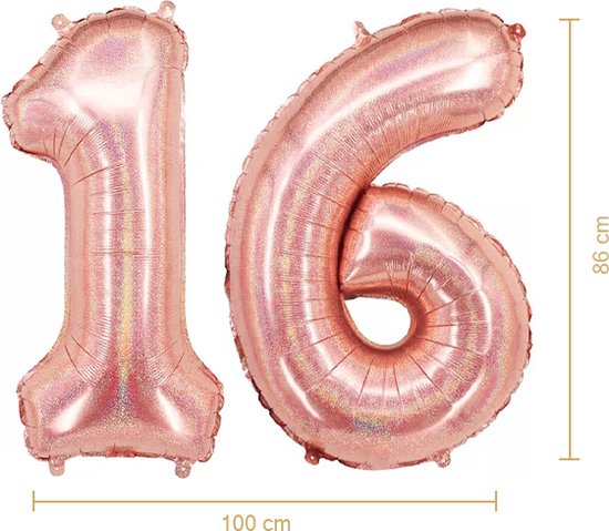 Ballon Cijfer 16 Jaar Rose Goud Helium Ballonnen Verjaardag Versiering ...