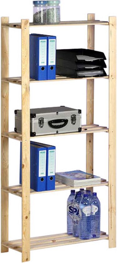 Houten opbergrek enkel 15kg 5 legplanken - smal | bol.com