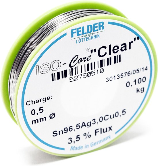 Felder soldeerdraad Iso-Core Clear SAC305 Sn96.5Ag3Cu0.5 0,5 mm 0,1 kg | bol.com