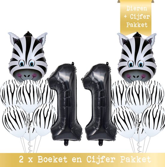 Snoes * Cijfer Ballon 11 Jaar Zebra Jungle Thema Ballon Boeketten Set ...