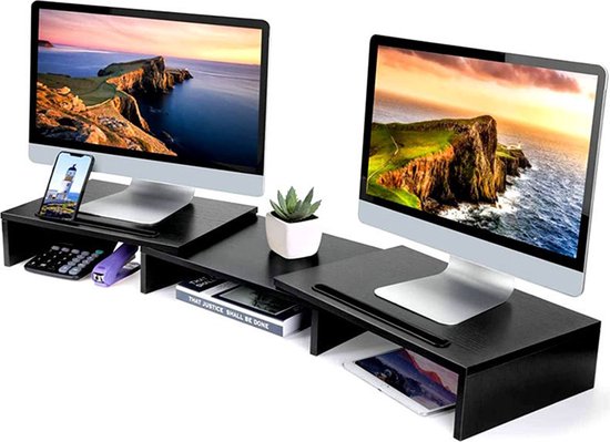Houten dual monitor standaard - zwart - desk organizer - monitor ...