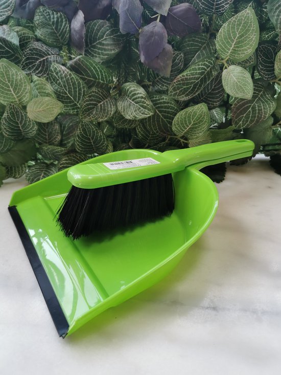Vuilblik met borstel groen 20x29x3cm met ophangoog | bol