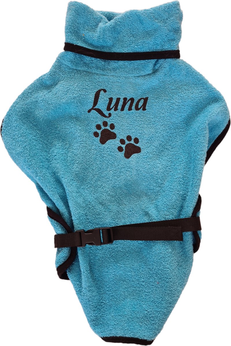 Dryup-hondenbadjas met naam-badjas voor de hond met naam-Cyan- Maat L ...