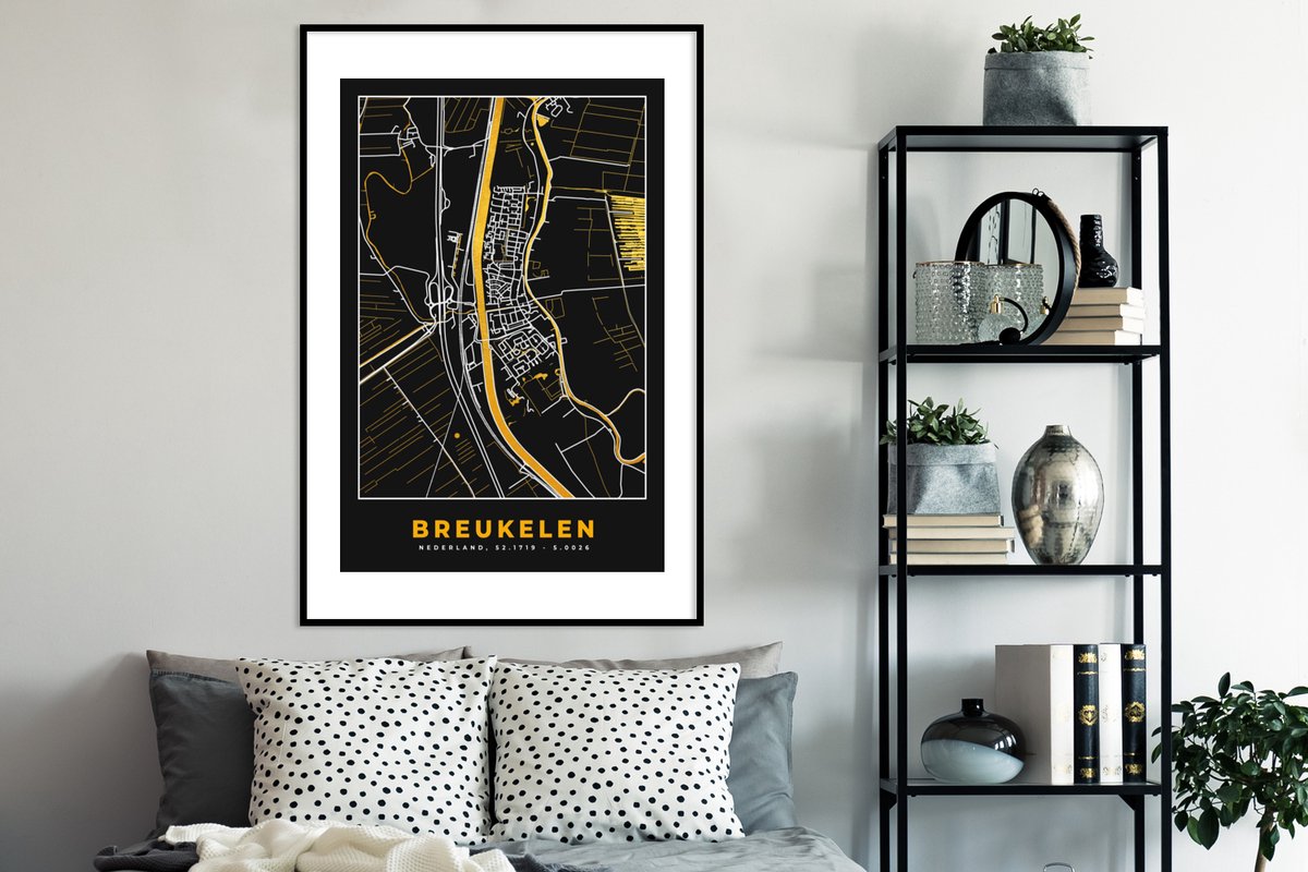Fotolijst incl. Poster - Black & gold - Plattegrond - Breukelen - Kaart ...