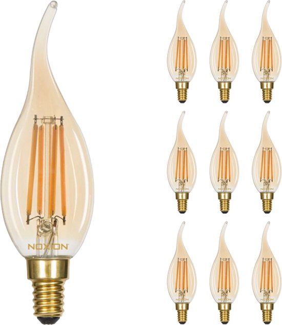 Voordeelpak 10x Noxion Lucent LED E14 Gebogen-tip Kaars Filament Amber 4.1W 350lm -... | bol
