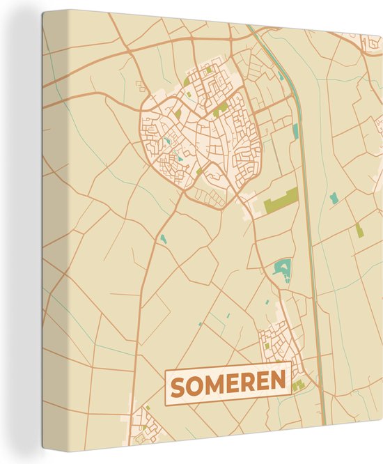 Canvas Schilderij Plattegrond - Someren - Vintage - Kaart - Stadskaart ...