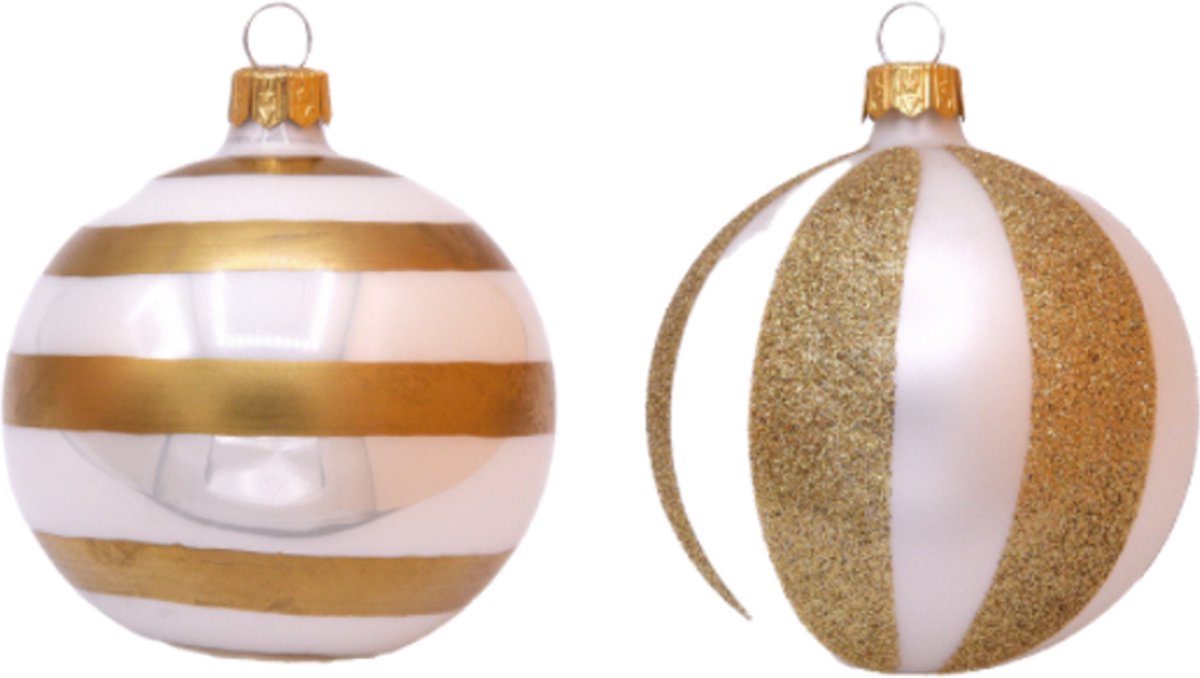 Stijlvolle, Witte, Kerstballen met Gouden Verticale en Horizontale ...