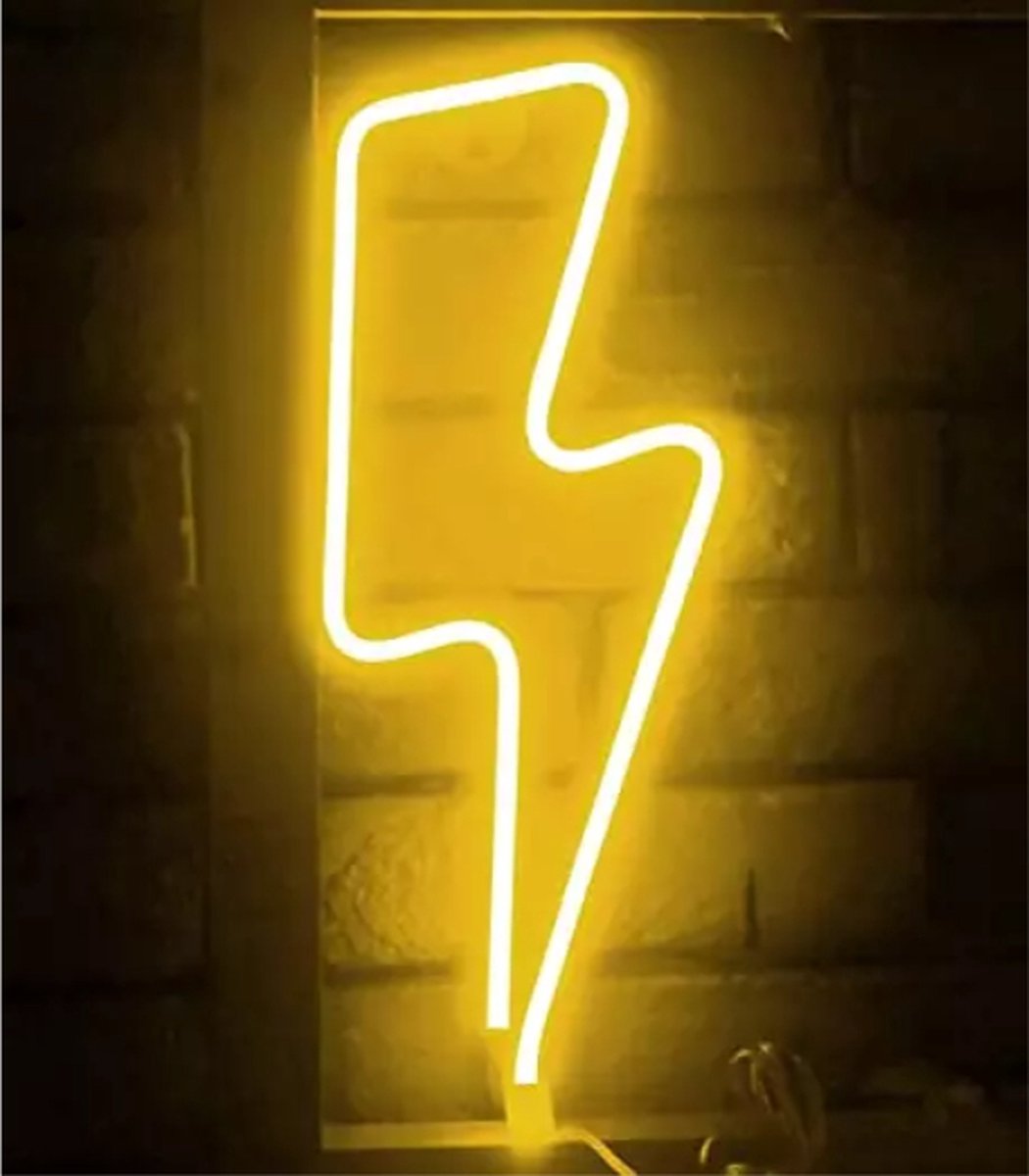 Neon lamp bliksem- Geel/ Warm wit- Nachtlamp- Neon wandlamp- Neon ...