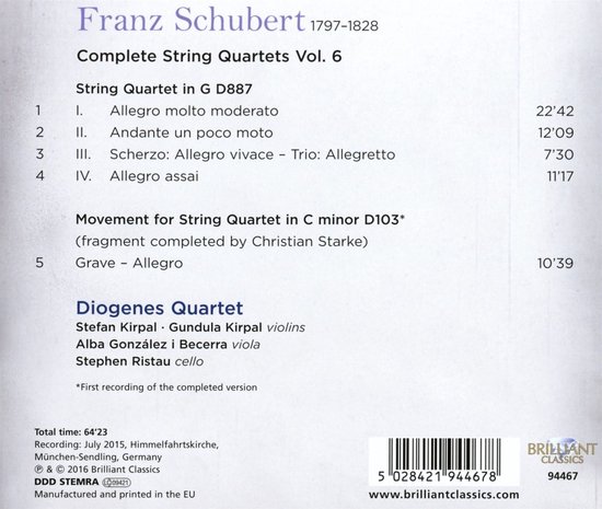 Diogenes Quartet - Schubert: Complete String Quartets, Vol. 6 (CD), Diogenes Quartet |... | bol