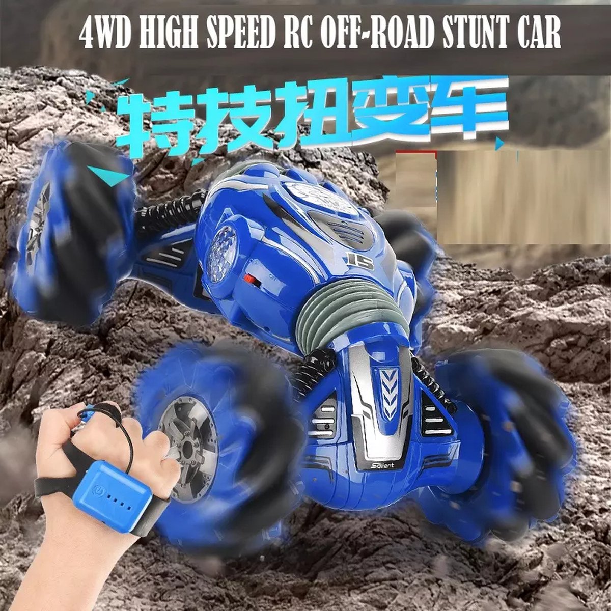 Extra groot 48 cms RC Stunt Car met muziek - Blauw - sensor gestuurd ...