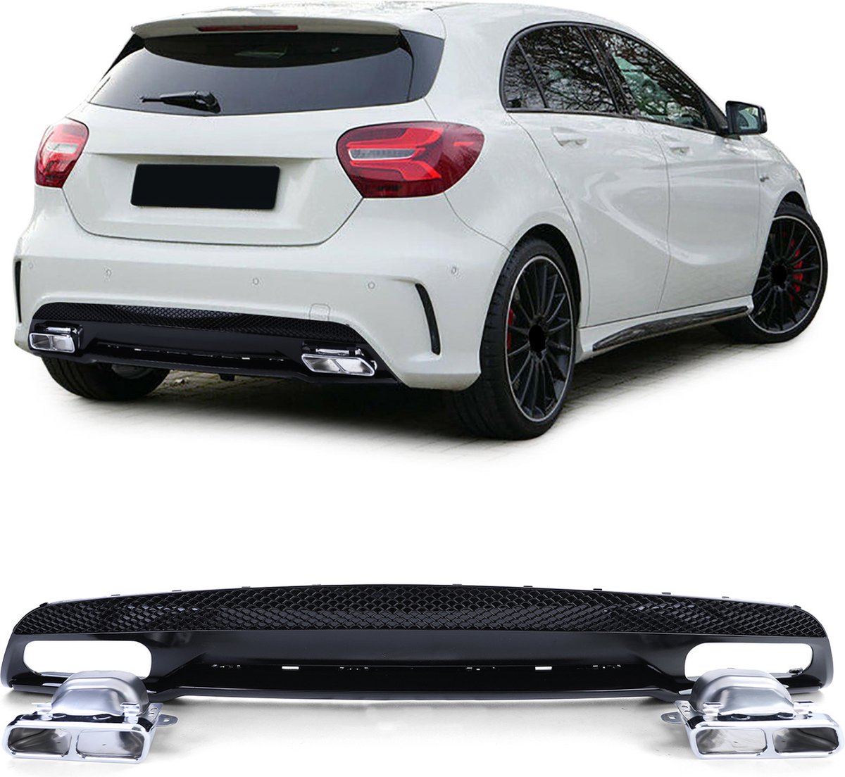 Mercedes A Klasse W176 A45 AMG Look Uitlaten met Sport Diffuser Chrome Uitlaat... | bol