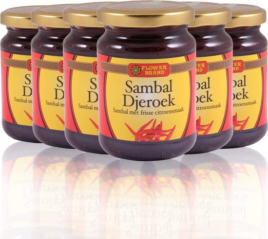 Flowerbrand® | 6 x 200 gr Sambal Djeroek | met frisse citroensmaak | bol