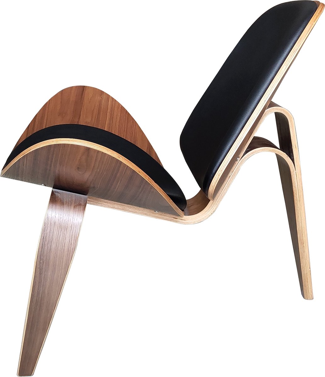 Wegner Shell Chair Walnoot – Zwart pu bycast leder | bol