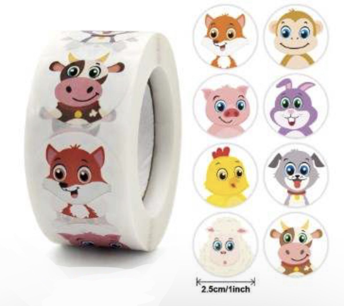 500 Dieren Stickers Op Een Rol - 2,5cm - Stickers van dieren - Juffen ...