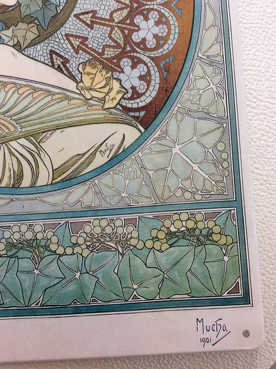 Alphonse Mucha - Metalen Kunst Wandbord Laurel - Art Nouveau Affiche ...