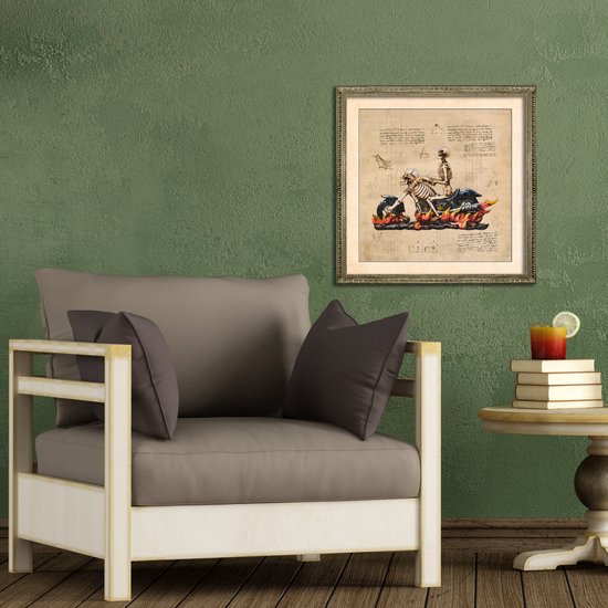 Grappige vintage poster skeletten op motor - vintage muurdecoratie ...