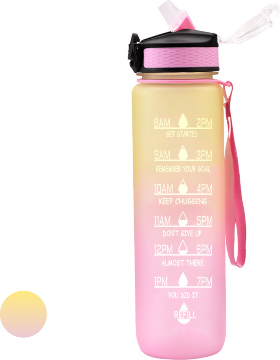 Motivatie Waterfles - 1 liter drinkfles - Waterfles met tijdmarkering ...