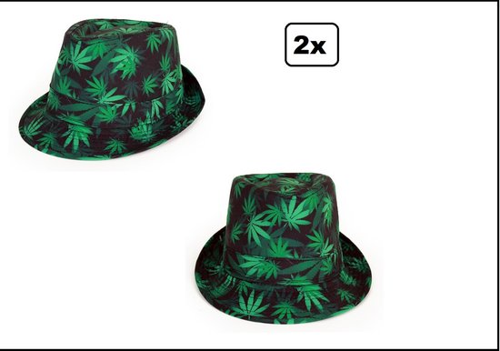 2x Festival gleufhoedje wietblad - festival thema feest fun plant blad ...