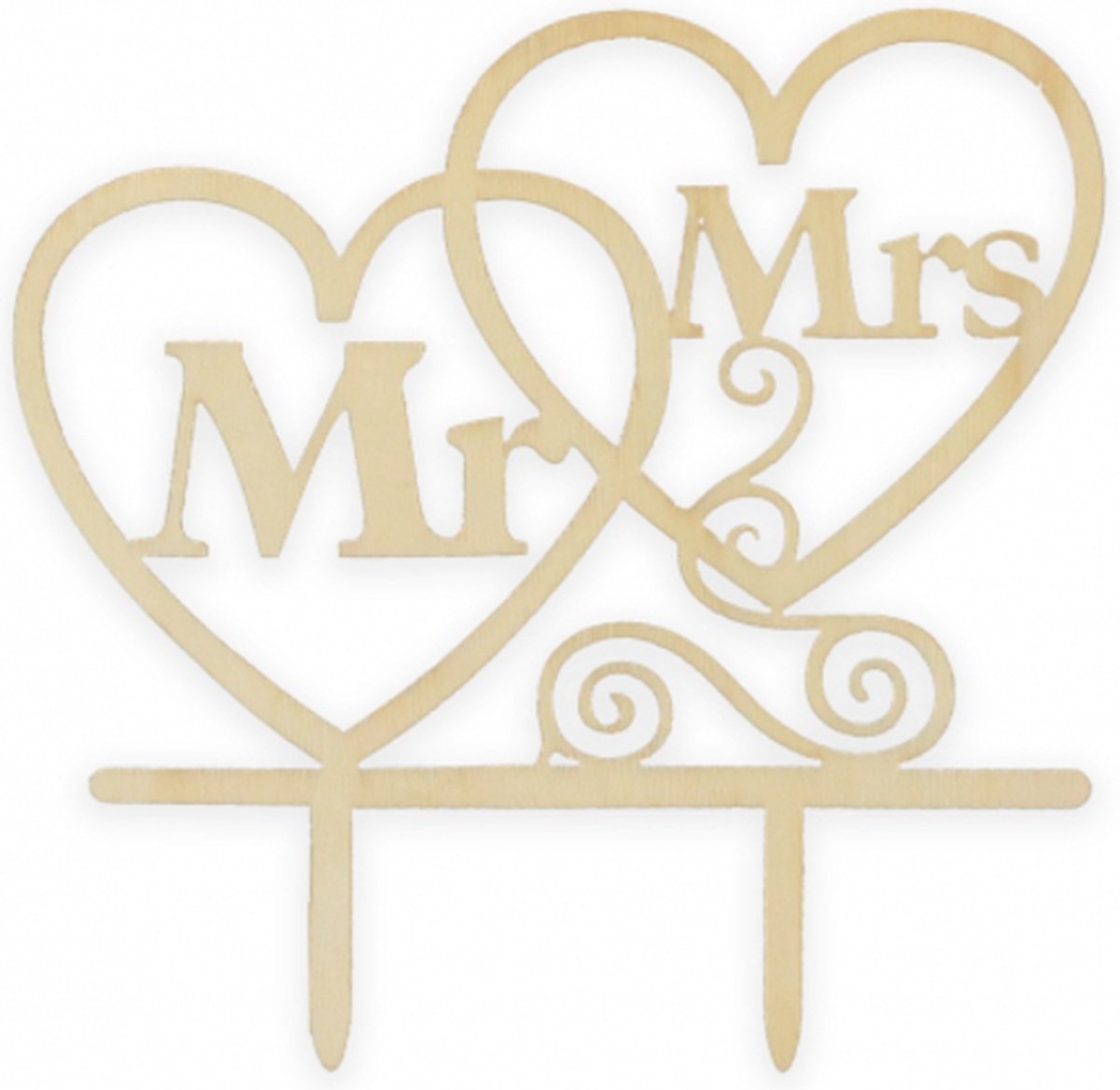 Bruiloftdeco - Houten taarttopper Mr & Mrs hartjes * Promoballons Import | bol.com